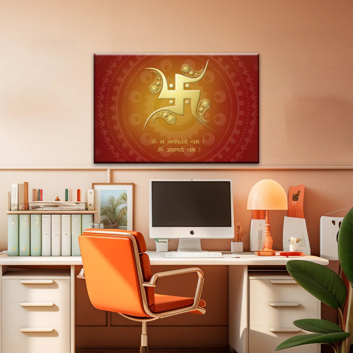 Hinduism Red And Yellow Sanskrit Swastika Symbol Hinduism Wall Art Dec ...