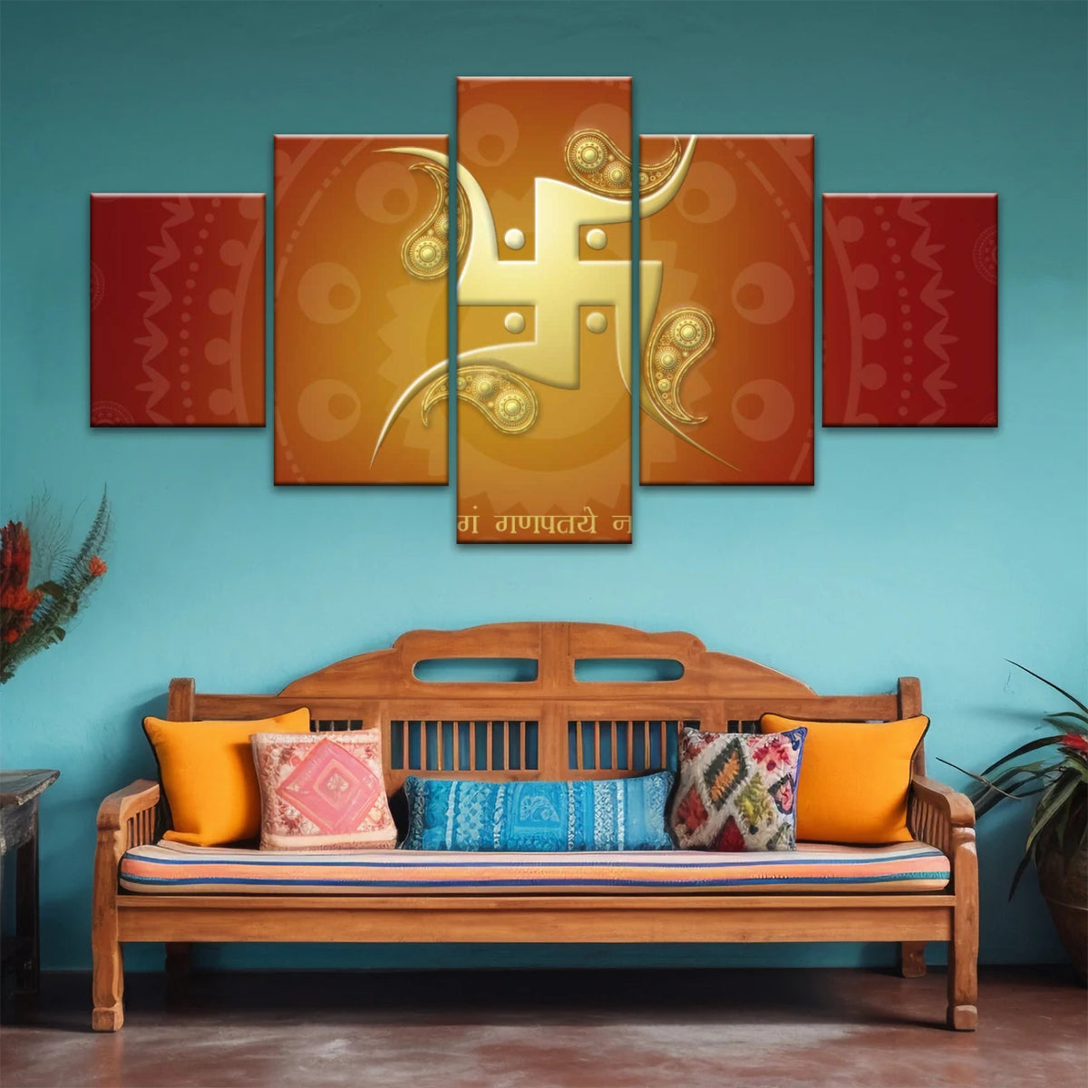 Hinduism Red And Yellow Sanskrit Swastika Symbol Hinduism Wall Art Dec ...